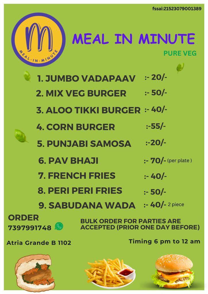 Menu of Meal In Minute, Undri, Pune
