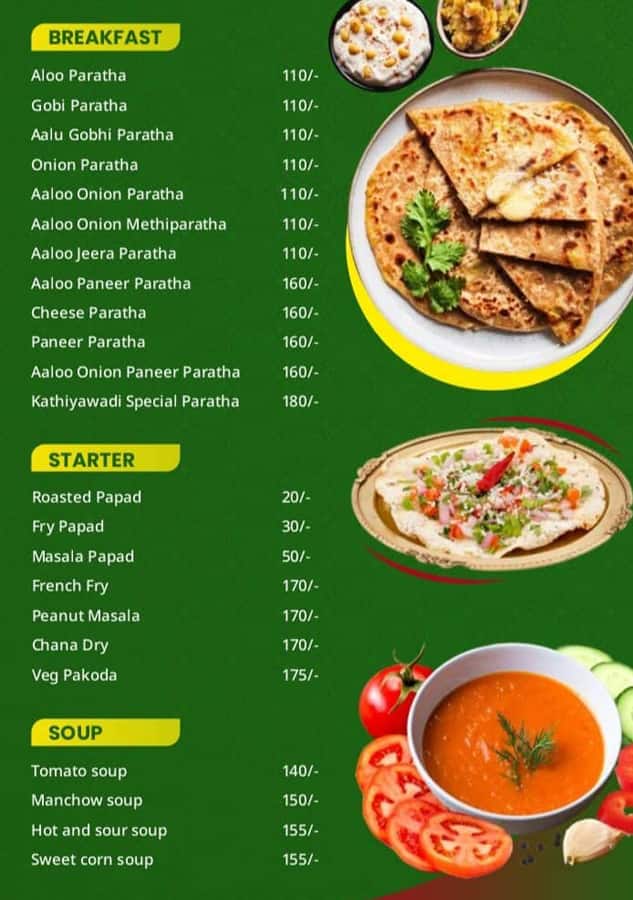 Menu of Balicha Kathiyawadi, Hiran Magri, Udaipur