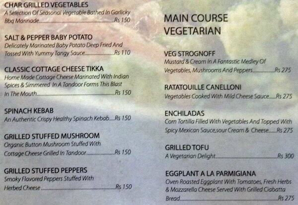 Menu at Maori, Bengaluru