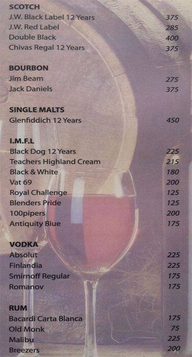 Menu at Maori, Bengaluru