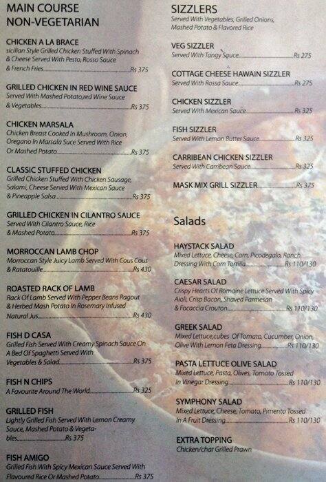 Menu at Maori, Bengaluru