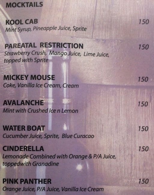 Menu at Maori, Bengaluru