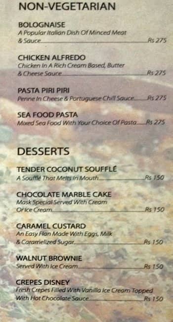 Menu at Maori, Bengaluru