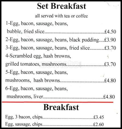 Carta del café F & D's, Welling