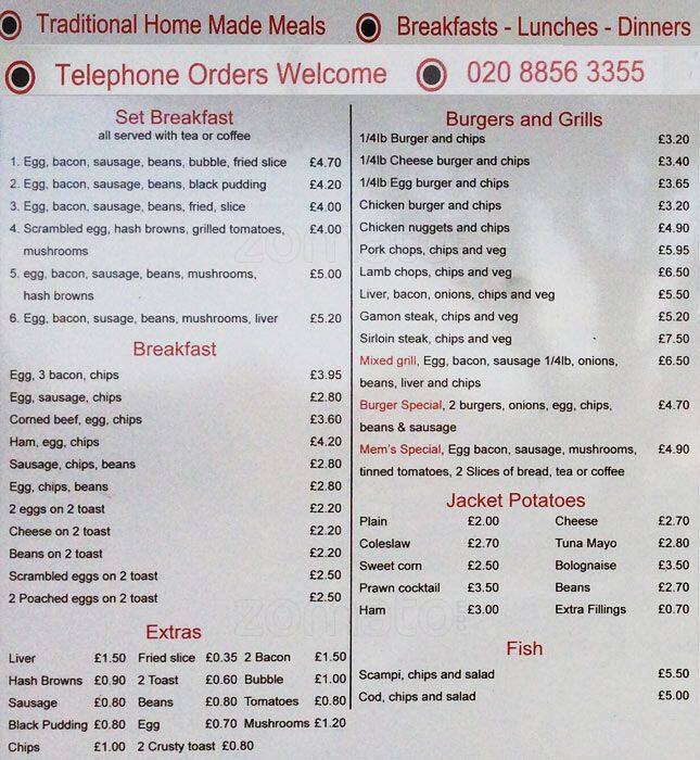 Carta del café F & D's, Welling