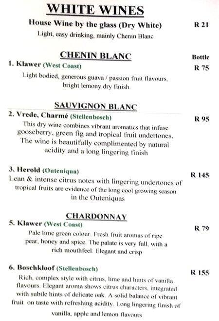 Menu at Korean Soju Restaurant, Cape Town