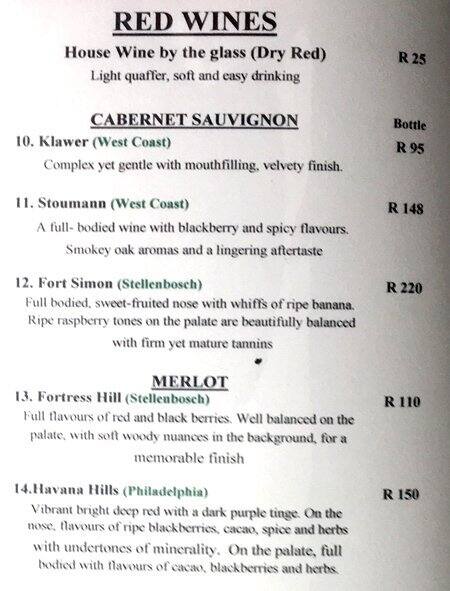 Menu at Korean Soju Restaurant, Cape Town