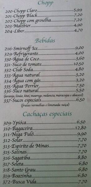 Carta del pub y bar Zero Grau Mooca, São Paulo, R. Me. del Deus