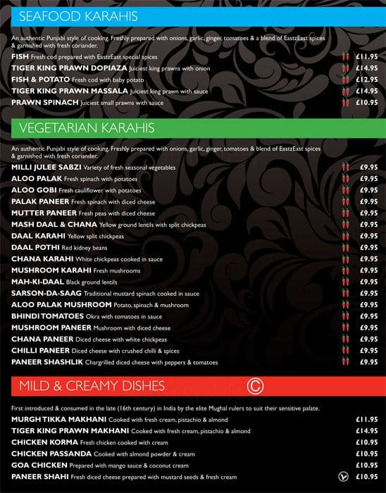 Menu at eastZeast Riverside - Manchester restaurant, Manchester ...