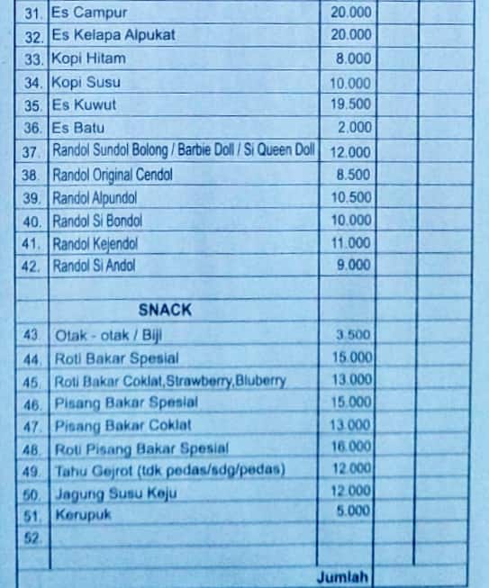 Menu at Saung Apung restaurant, Gunung Putri