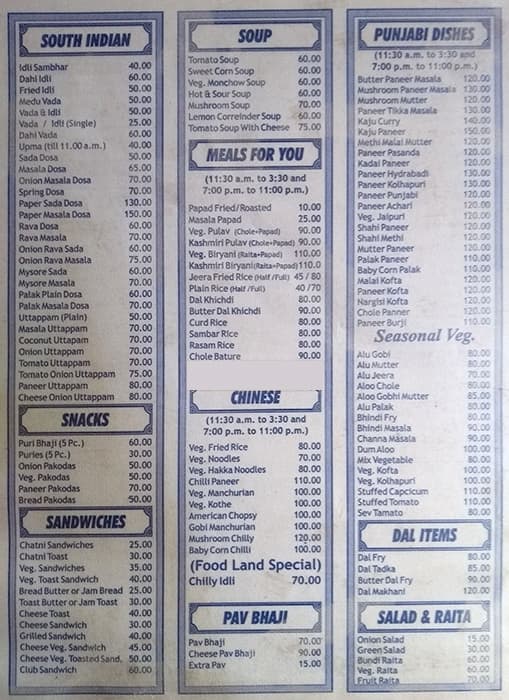 Food Land Menu, Menu for Food Land, Vijay Nagar, Indore - Zomato