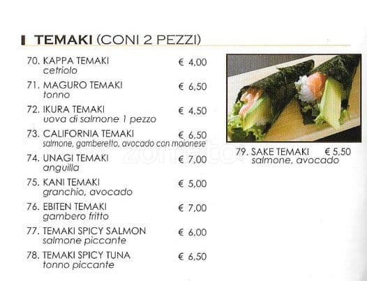 Menu at Aoyama Fusion Restaurant, Milan