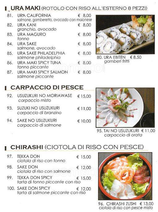 Menu at Aoyama Fusion Restaurant, Milan