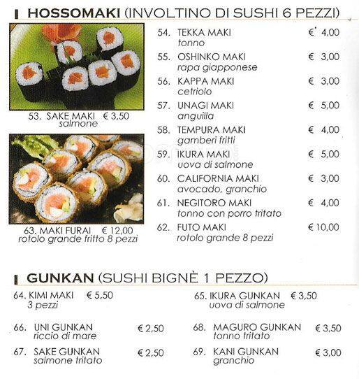 Menu at Aoyama Fusion Restaurant, Milan