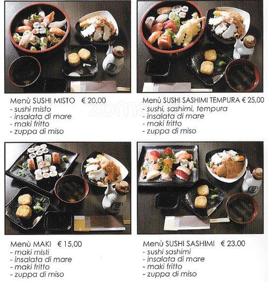 Menu at Aoyama Fusion Restaurant, Milan
