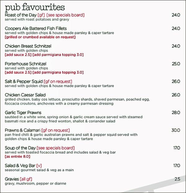 Menu at Warradale Hotel pub & bar, Warradale