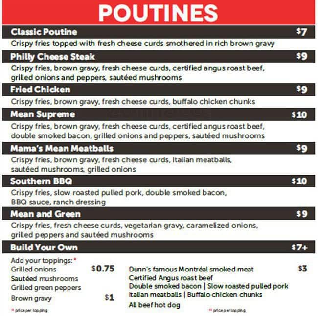 Mean Poutine Menu, Menu for Mean Poutine, Downtown, Vancouver ...