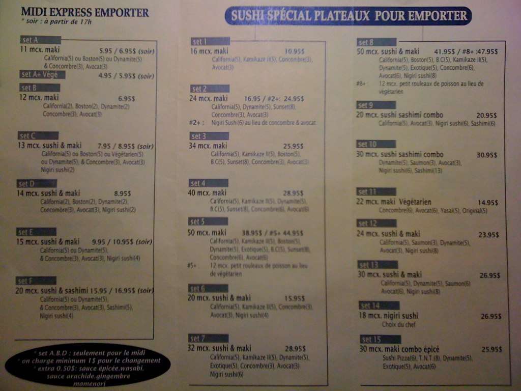 Doki Doki Menu, Menu for Doki Doki, The Gay Village, Montreal ...