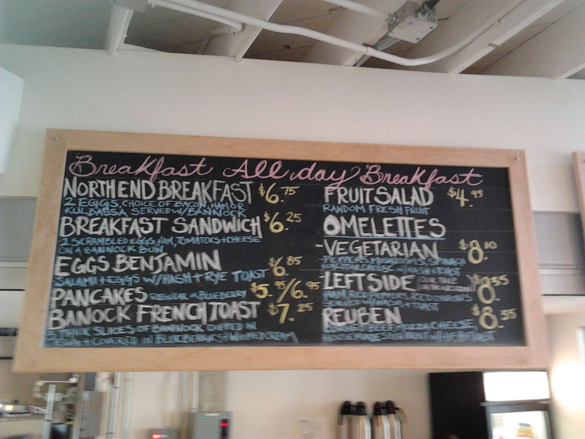 Menu at Neechi Commons restaurant, Winnipeg, 865 Main St