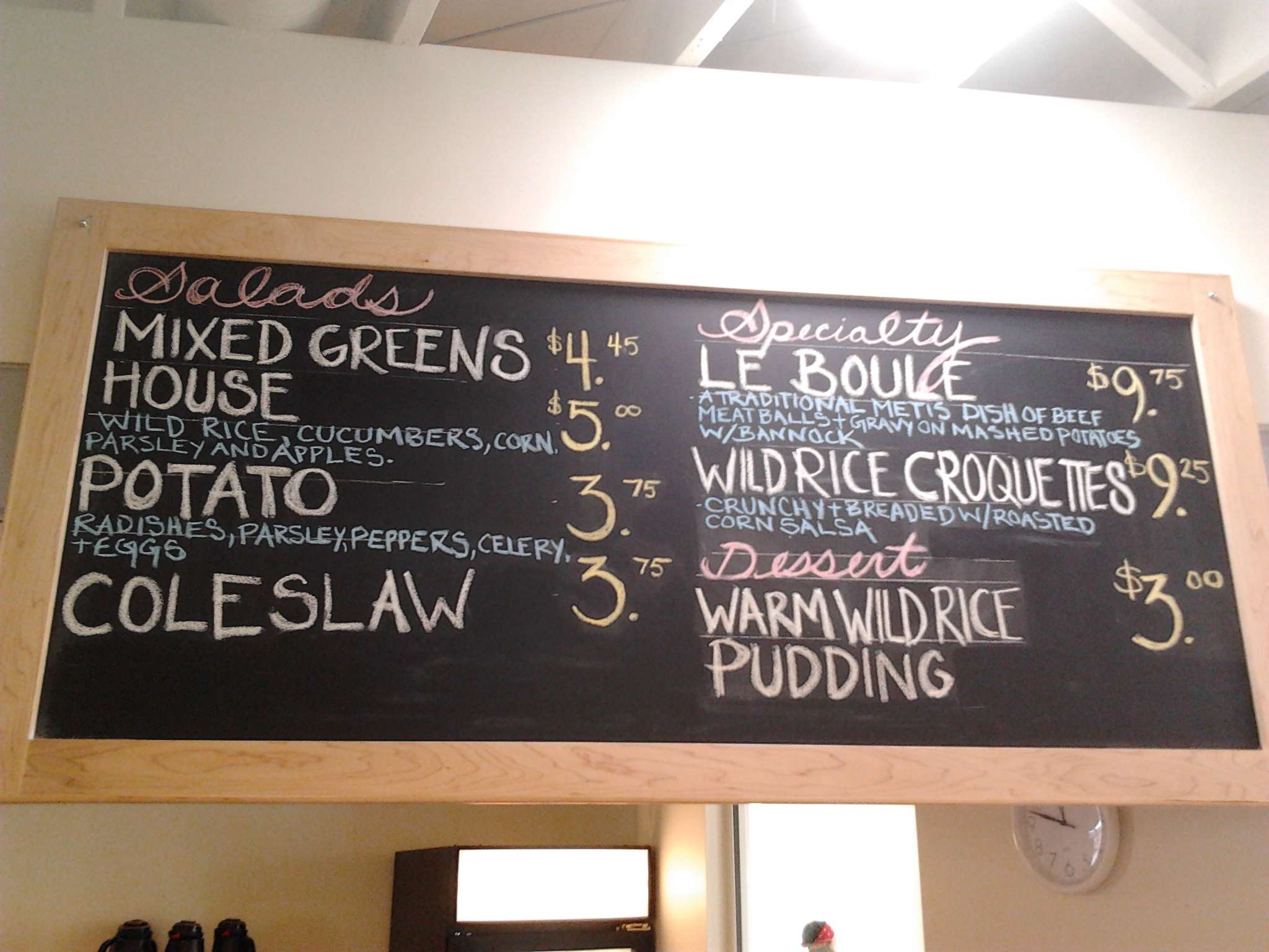 Menu at Neechi Commons restaurant, Winnipeg, 865 Main St