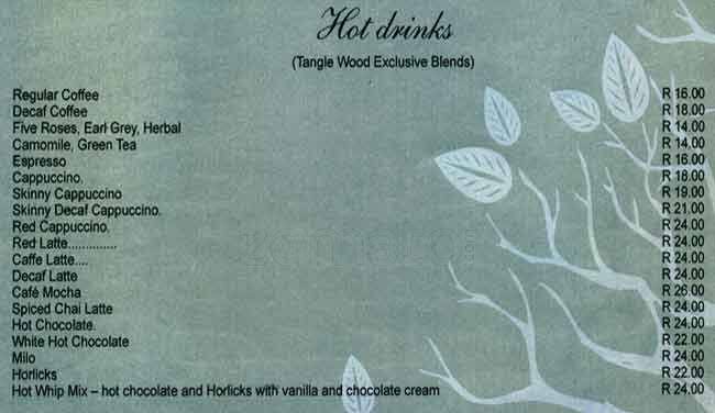 Menu at Tanglewood Terrace - Seasons Sports & Spa cafe, Hartbeespoort