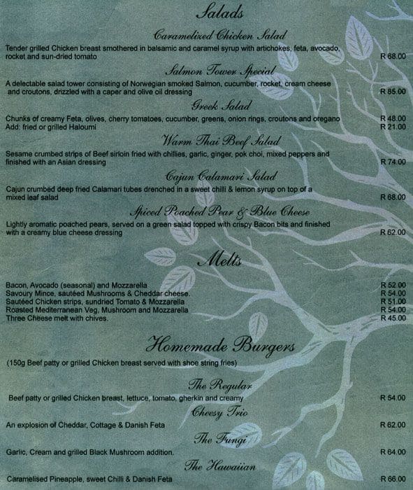 Menu at Tanglewood Terrace - Seasons Sports & Spa cafe, Hartbeespoort