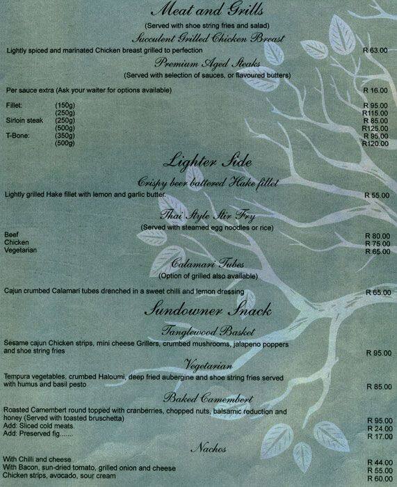 Menu at Tanglewood Terrace - Seasons Sports & Spa cafe, Hartbeespoort