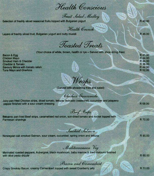 Menu at Tanglewood Terrace - Seasons Sports & Spa cafe, Hartbeespoort