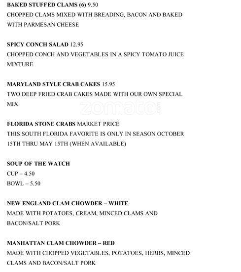 Menu at Rustic Inn restaurant, Dania Beach