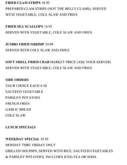 Menu at Rustic Inn restaurant, Dania Beach