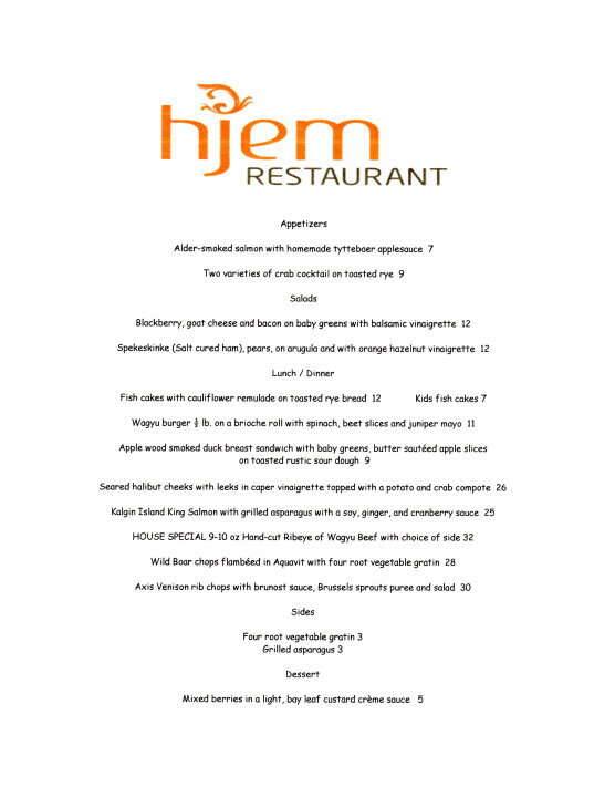 Hjem Restaurant Menu, Menu for Hjem Restaurant, Fayetteville, Northwest ... Hjem Restaurant Menu, Menu for Hjem Restaurant, Fayetteville, Northwest ...