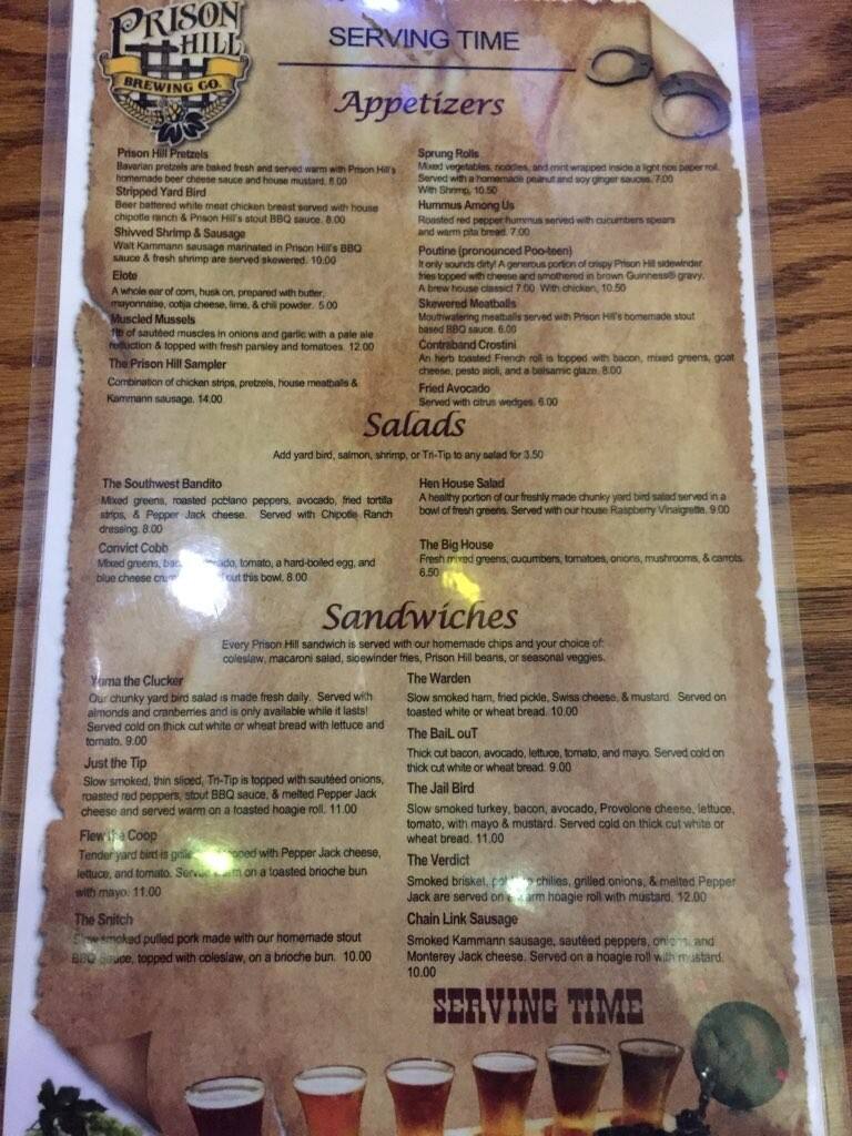 Menu at Prison Hill Brewing Co pub & bar, Yuma