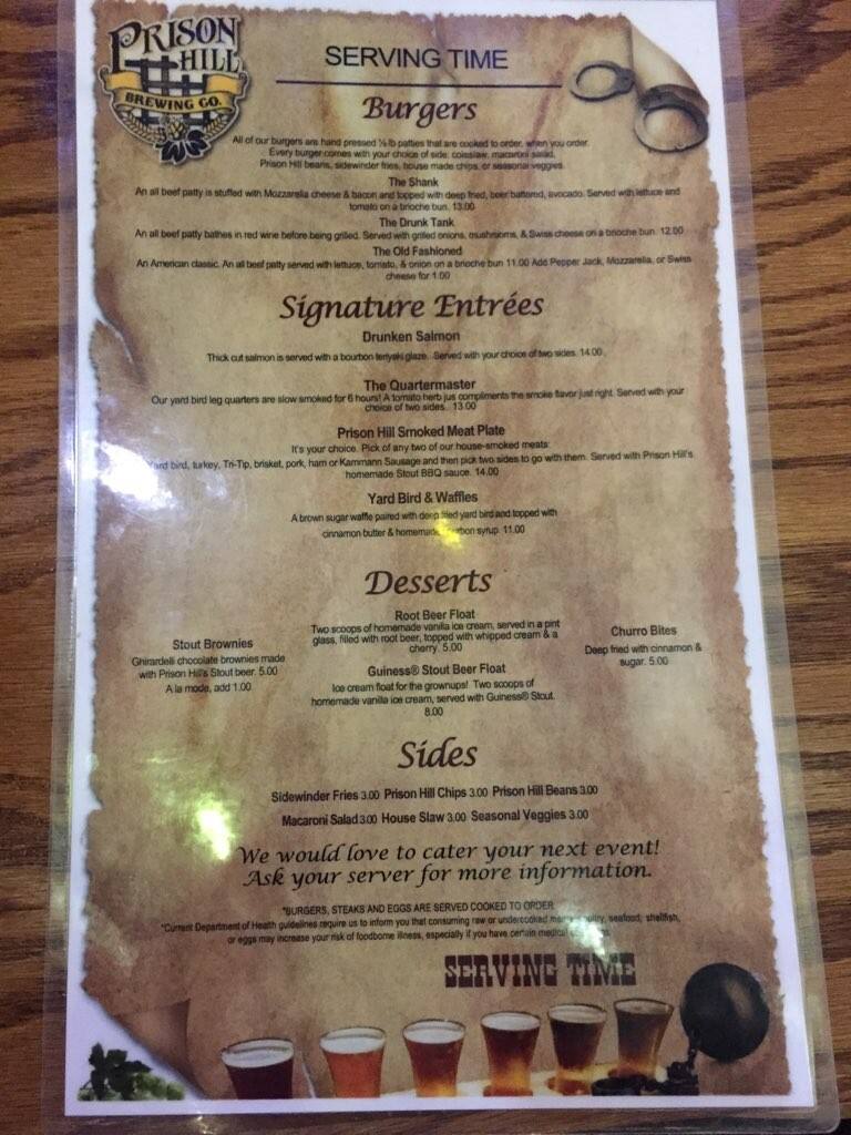 Menu at Prison Hill Brewing Co pub & bar, Yuma