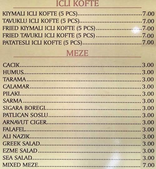 Menu at Manti restaurant, London, 551 Green Lanes