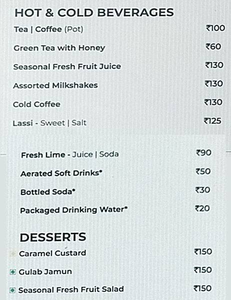 Menu at The Food Mill, Kochi