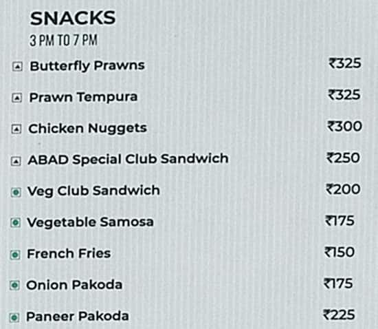 Menu at The Food Mill, Kochi