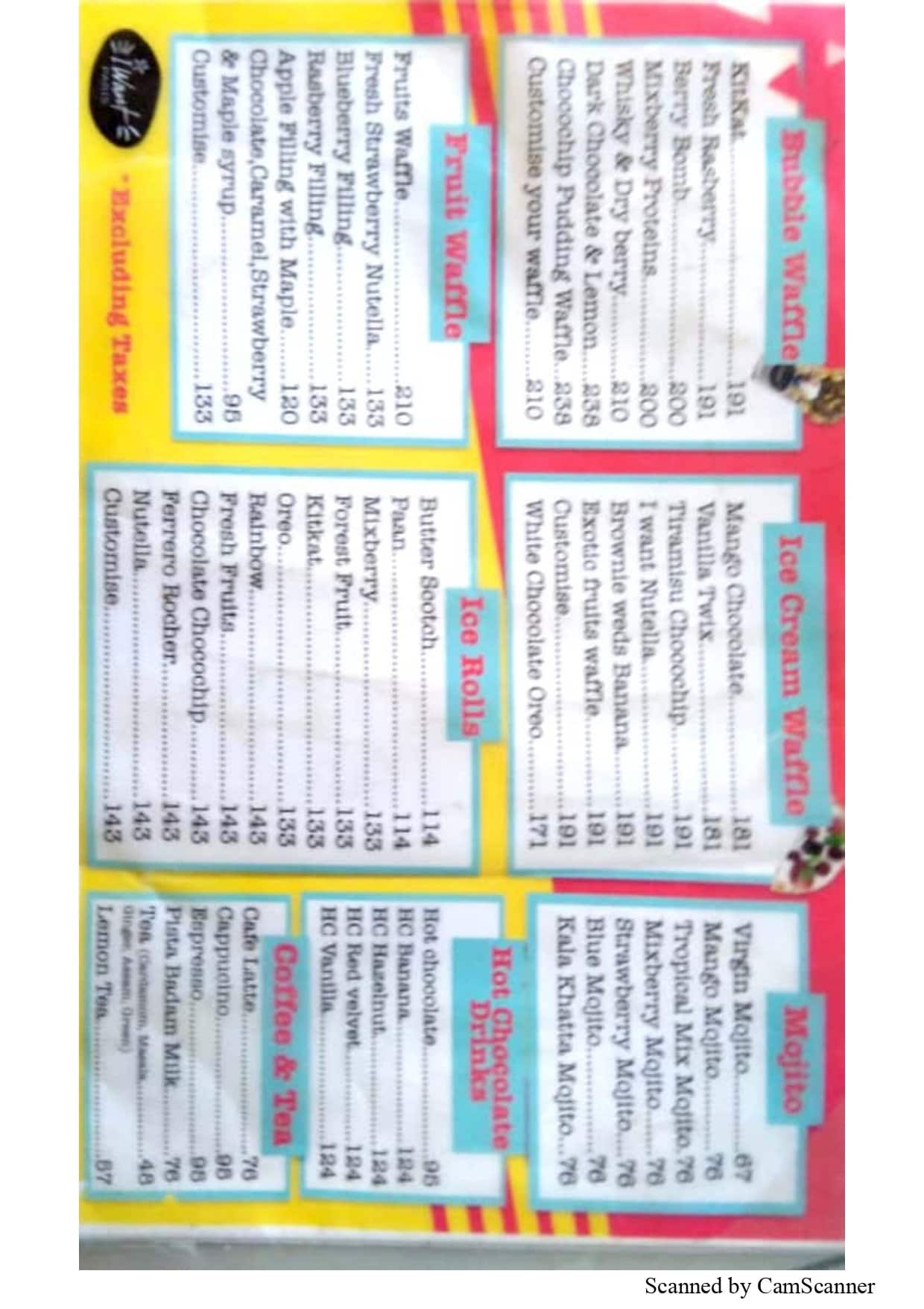 Menu at Belgian Waffle, Meerut