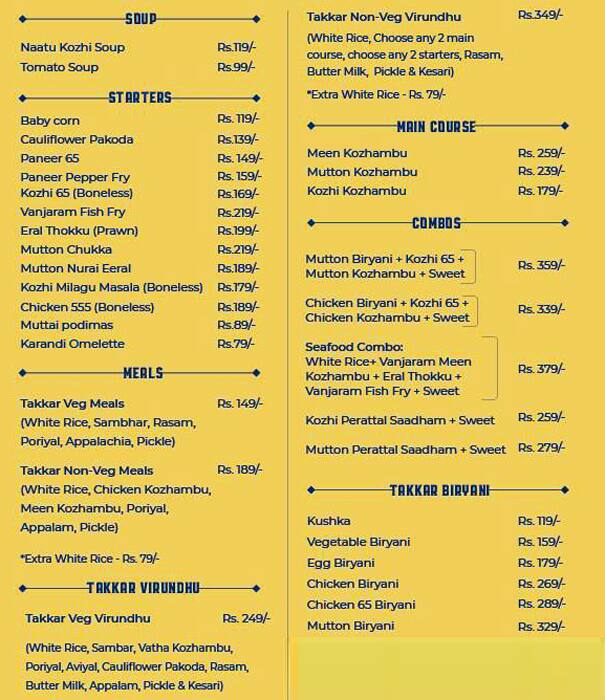 Menu of Takkar, Ashok Nagar, Chennai