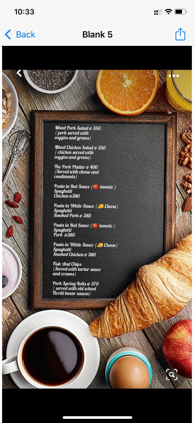 Menu at Mise En Place, Kolkata