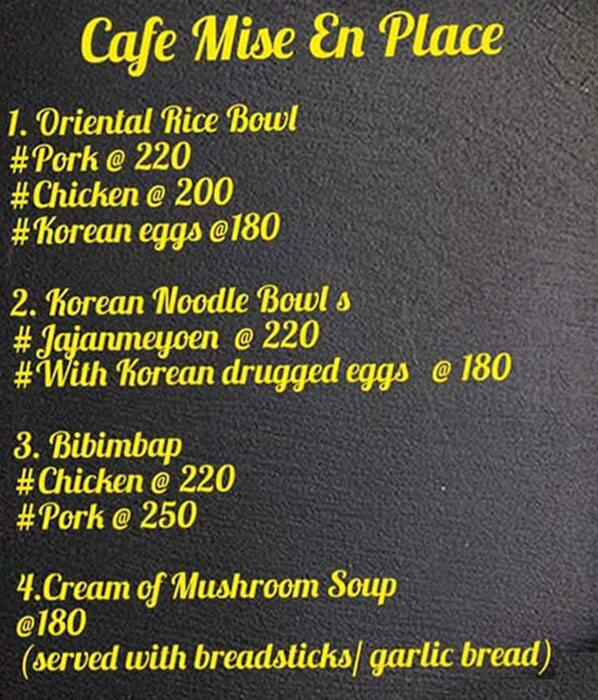 Menu at Mise En Place, Kolkata