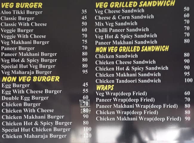 Menu of Burger Hut, Sector 8, Gurgaon