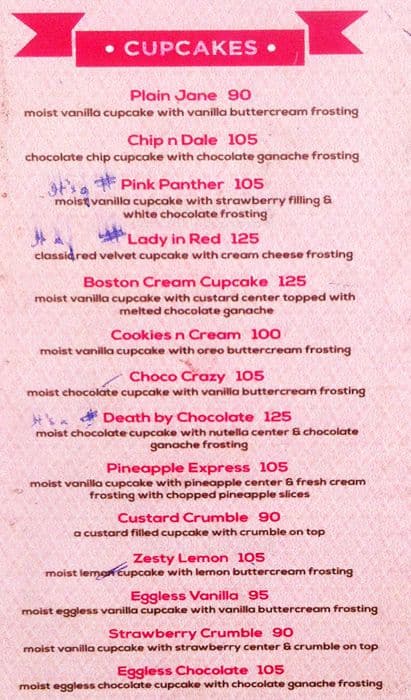 Menu at The Cupcake Company, Bengaluru, 15 Convent Road