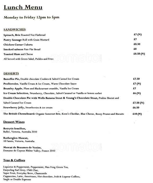 Menu at Hand and Spear pub & bar, Weybridge