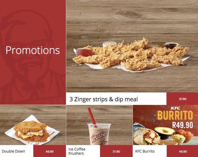 Menu au KFC Ottery Sasol restaurant, Le Cap