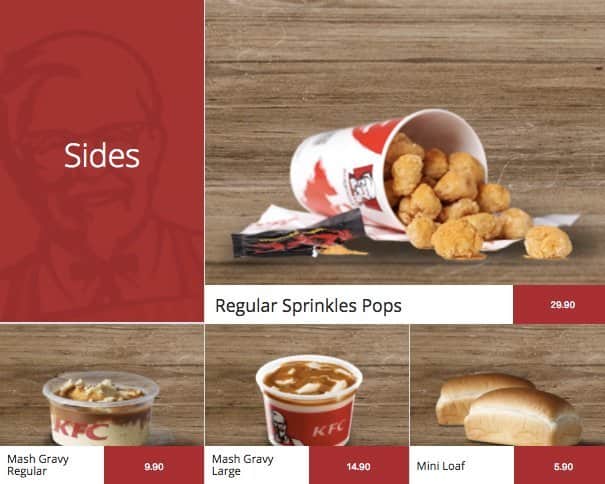 Menu at KFC restaurant, Cape Town, St George's Mall