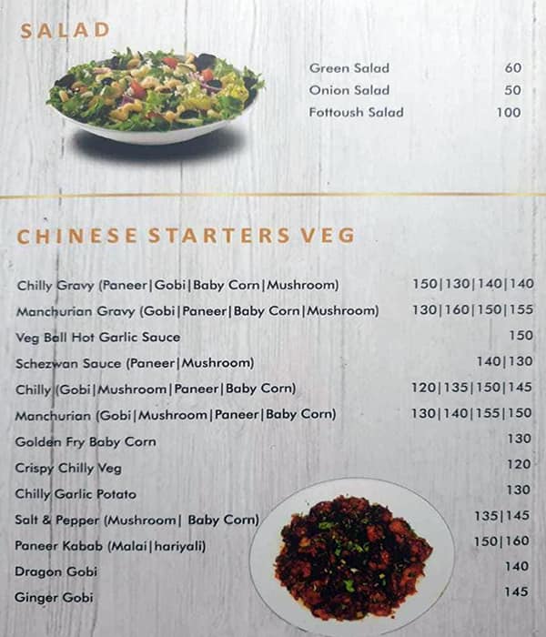 Menu at Rahath City, Chennai