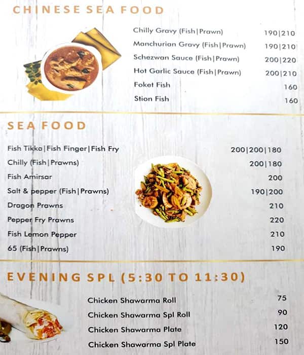 Menu at Rahath City, Chennai
