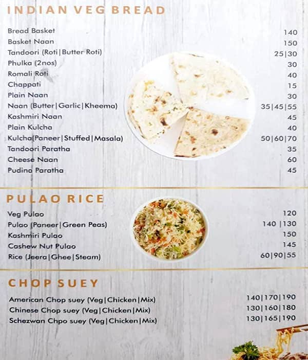 Menu at Rahath City, Chennai