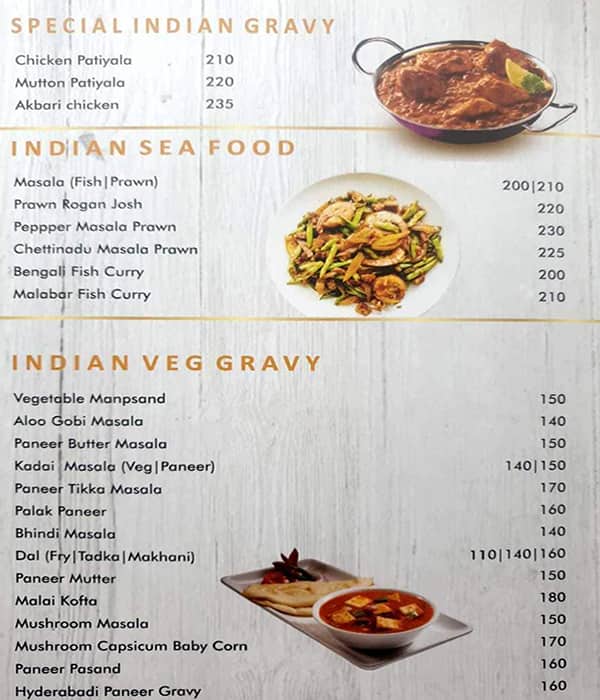 Menu at Rahath City, Chennai