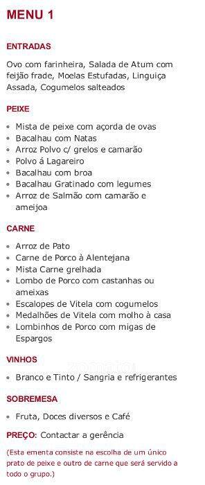 Menu at O Parreirinha restaurant, Queijas, Avenida Santo António 41